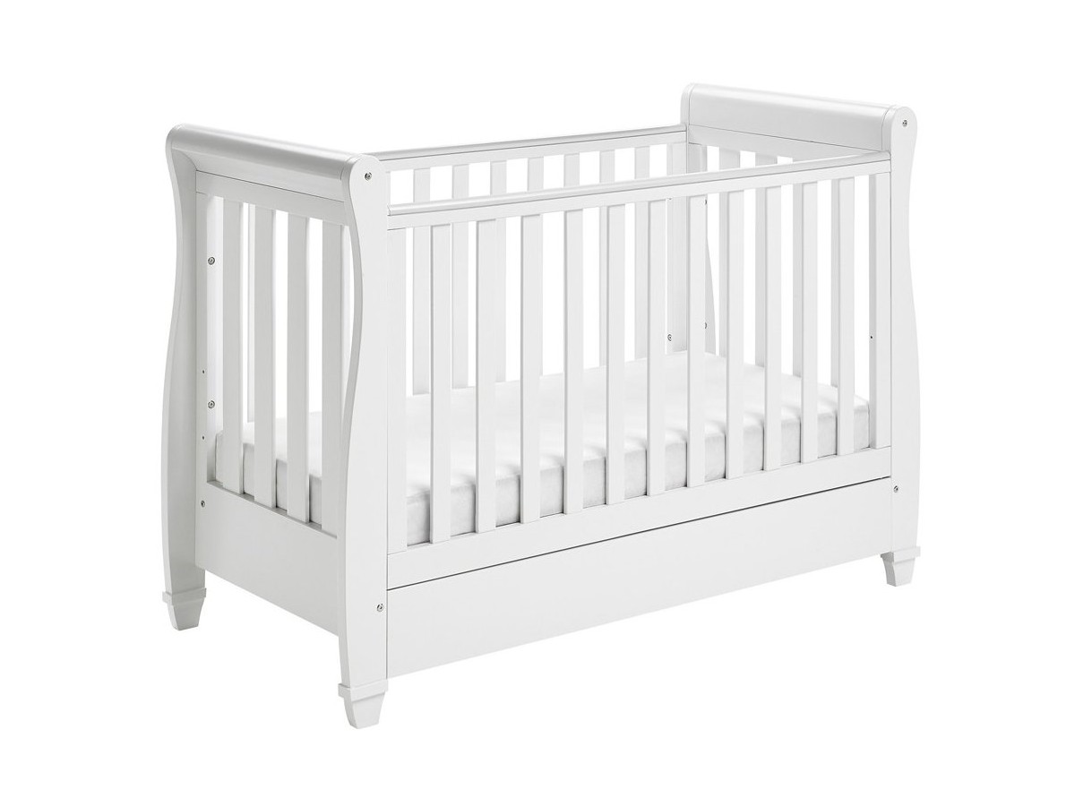 Babymore Eva Sleigh Drop Side Cot Bed - White | Baby Snooze
