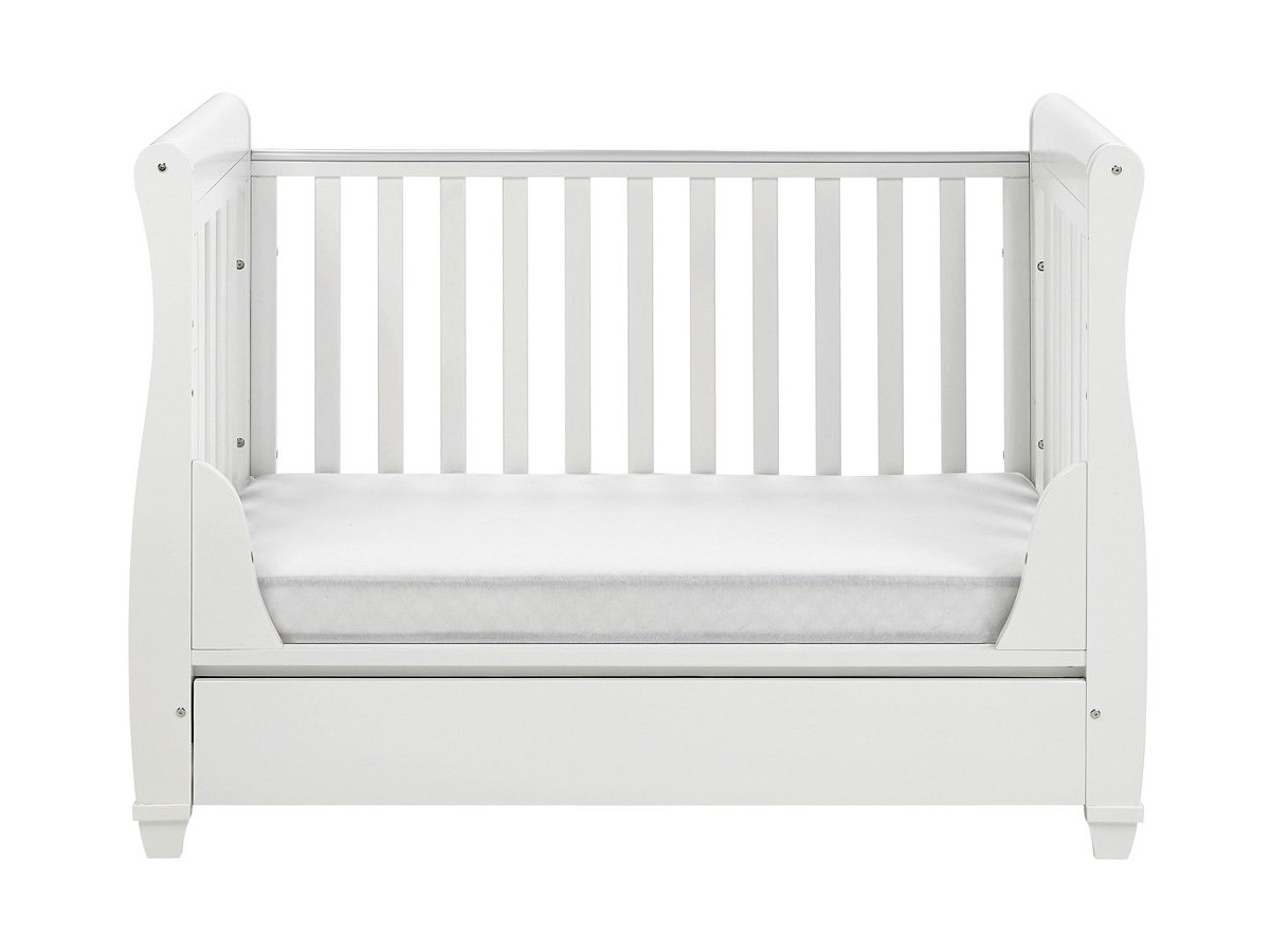 Babymore Eva Sleigh Drop Side Cot Bed - White | Baby Snooze